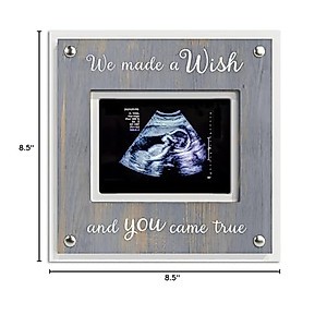 1Dino Premium Baby Sonogram Keepsake Picture Frame, Ultrasound Frame - 8.5" x 8.5" White/Grey Wood Photo Frame - Gift Idea for Expecting Parents, Baby Shower, First Time Mom/Dad Gifts, Nursery Decor