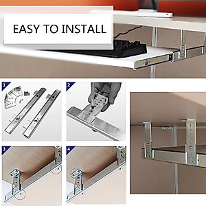 All Metal Ball Bearing Keyboard Slide, Under Desk Keyboard Tray Sliding Rails, for Drawer/Shelf/Bookshelves/Platform, 60kg Load, Telescopic Slides for Piano, Drawer Slides (size :Silver 350mm(14 inch)