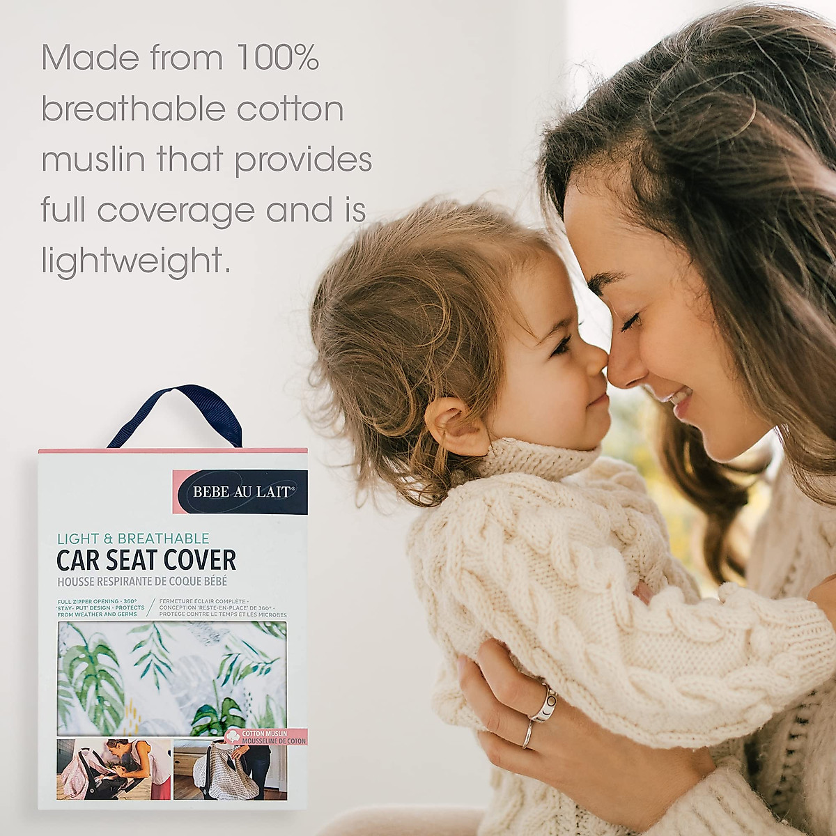 Bebe au Lait Classic Muslin Car Seat Cover -Perfect Baby Car Seat Covers for Babies, Car Seat Canopy, Unisex Baby Car Seat Cover- Easy Snap Straps, Fully Zippered Opening, Breathable- Green