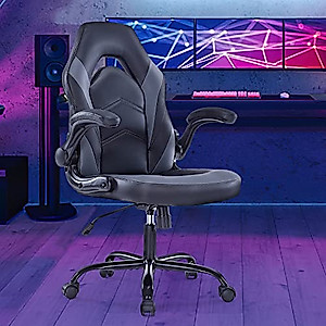ZUNMOS Gaming Chair Office Chair Flip-up Armrest Chair with Soft Padded Height Adjustable Desk Chair Computer Chair with Lumbar Support for Gaming, Working, Grey