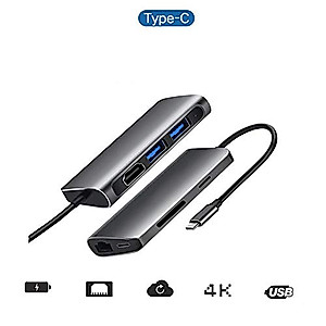 ZPLJ High-Speed USB C Hub 7 in 1 USB C Adapter with 4K HDMI 2 USB 3.0 Ports SD TF Card Reader PD Charging,Gigabit Network Card Compatible USB Hub Adapter Portable