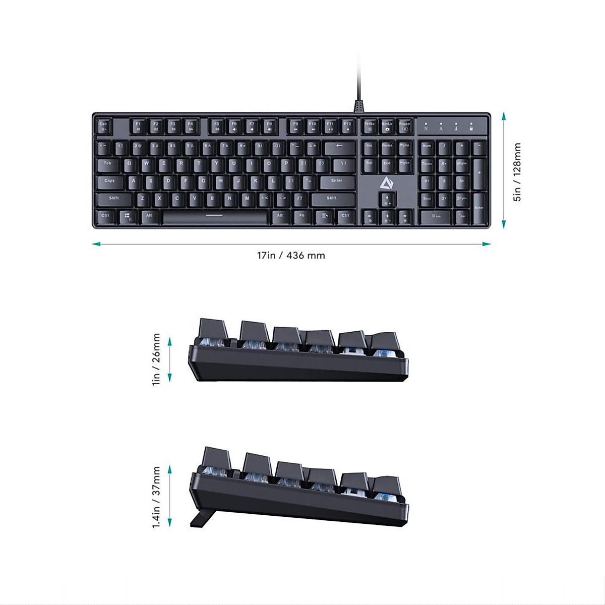 Mechanical Gaming Keyboard with Clicky Blue Switches & LED Backlight, 104-Key Anti-Ghosting Wired Mechanical Keyboard with Macro Recording & Ergonomic Design for PC and Laptop KM-G16