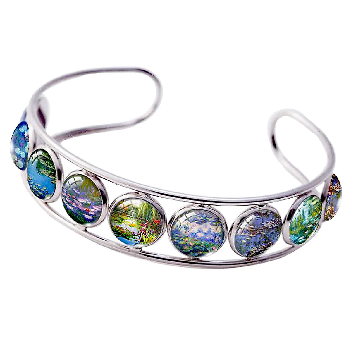 Blazing Autumn Cuff Bracelet Art Pattern Under Glass Dome Jewelry Handmade (Claude Monet Lilies Pond)