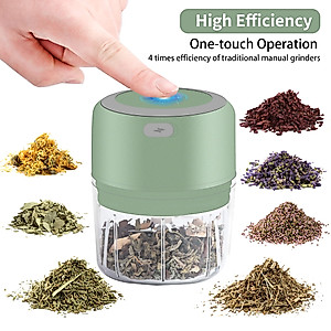 VRUPINZE Electric Herb Grinder, 3.5 Inch Large Grinders for Grinding Dry Fresh Herbs and Spice with Clear Chamber, Portable USB Charge Herb Grinder, Including Clean Brush and Tweezers, Gift Box, Green