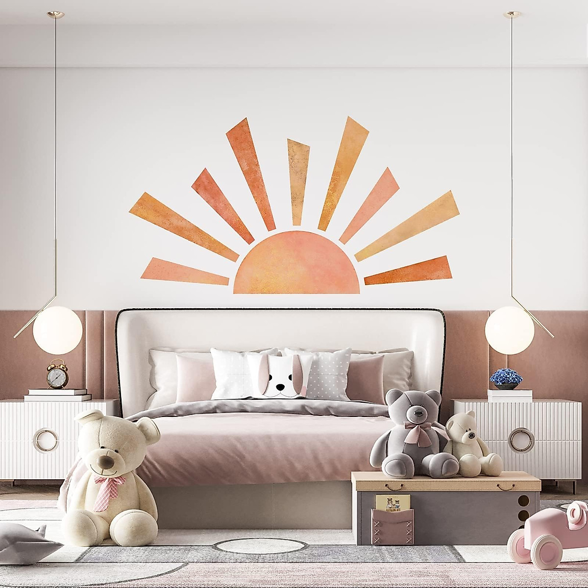 42.1x23.6 inch Boho Half Sun Wall Decal Large Wall Decal Sunshine Wall Stickers Vinyl Wall Decals Removable Peel and Stick Wall Stickers for Nursery Room Playroom Decor