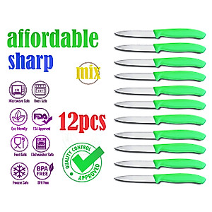 KitchenGear 12 Pcs Fruit Paring Knives - Knife Set of 12 - Small Kitchen Fruit Slicing Peeling Vegetable Tomato Knife 3.2" Inch Utility Small Straight Edge Spear Point - Best Gift Set