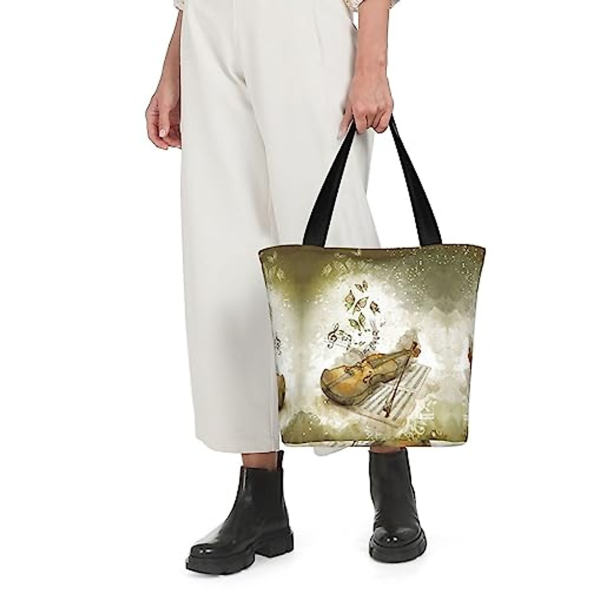 AKAUTOSM Butterfly And Cello Shopping Bag,Shoulder Bag,Large Capacity Lightweight,Can Be Used For Play,Travel,Shopping,Etc.