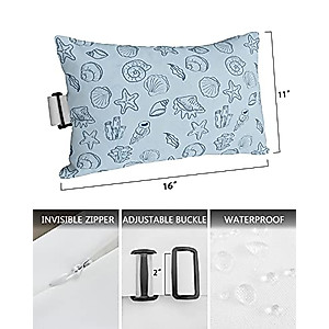 Recliner Head Pillow Ledge Loungers Chair Pillows with Insert Ocean Animals Shells Starfish Graffia Style Blue Background Lumbar Pillow with Adjustable Strap Patio Cushion for Sofa Bench Couch, 2 PCS