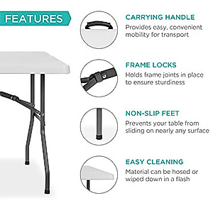 Best Choice Products 6ft Plastic Folding Table, Indoor Outdoor Heavy Duty Portable w/Handle, Lock for Picnic, Party, Camping - White