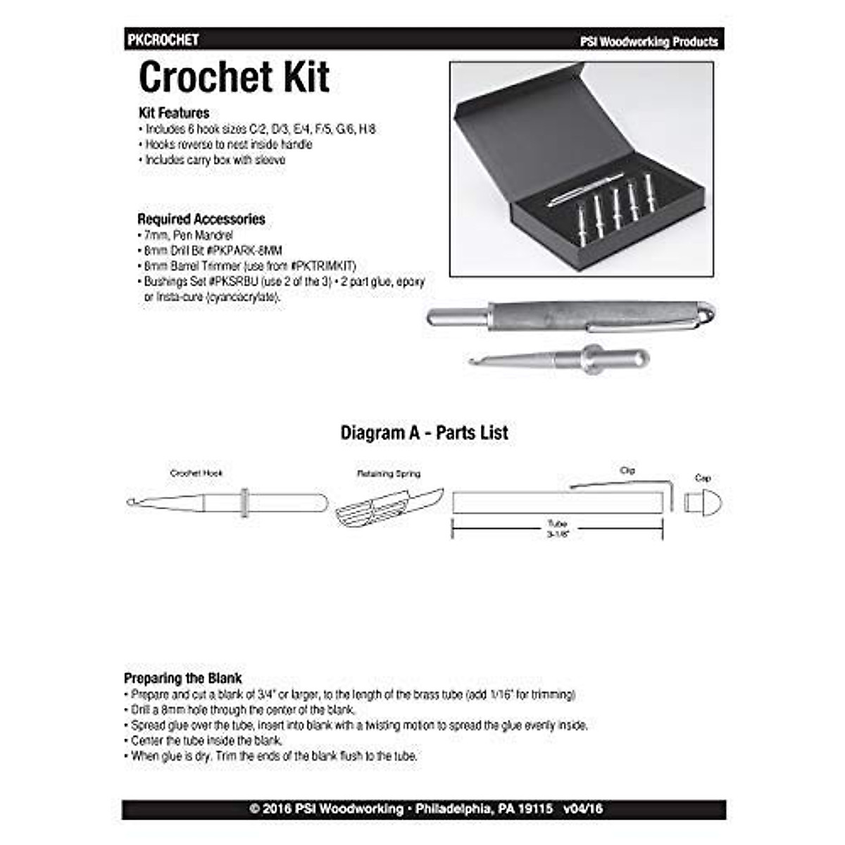 Penn State Industries PKCROCHET Interchangeable Crochet Hook Kit Set Woodturning Project