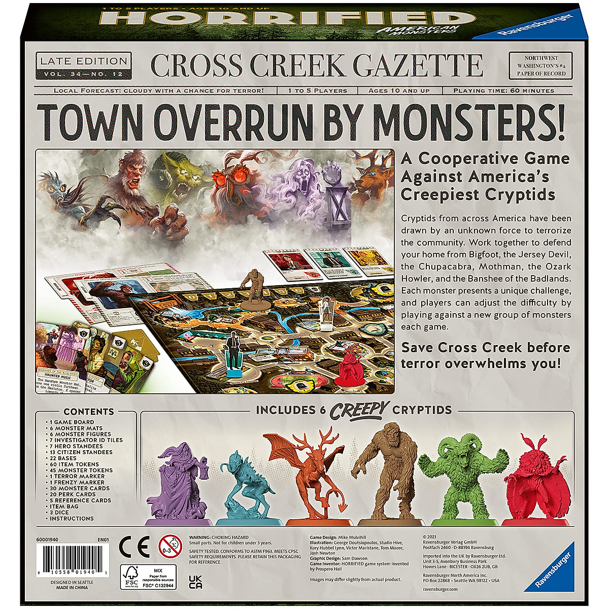 Ravensburger Horrified: American Monsters Strategy Board Game - Engaging and Scalable Gameplay | Classic Cryptids Adventure | Perfect for Family Game Nights | Ages 10 & Up