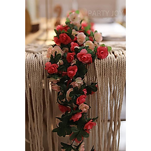 PARTY JOY 8pcs 65.6Ft Flower Garland, Fake Rose Vine Artificial Flowers Hanging Rose Ivy Garland for Room Wall Decor Hanging Baskets Wedding Arch Garden Background Decor (Pink-8PCS)