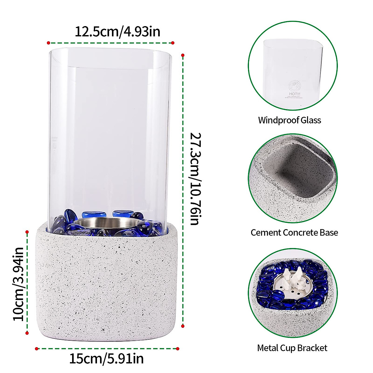 HIFROM Tabletop Fire Pit, Indoor Ourdoor Portable Tabletop Fireplace with Windproof Glass Cover, Ethanol Ventless Fireplace, Tabletop Fire Pit Bowl for Holiday Birthday