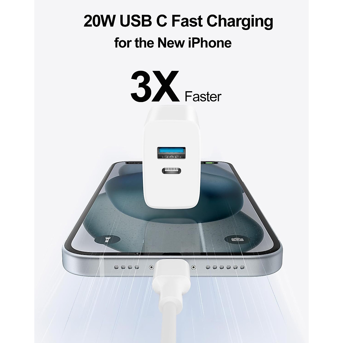 iPhone 15 Charger, 2Pack 20W 2-Port Compact Foldable Fast USB C Charger Block with 10ft USB C to C Charging Cable for iPhone 15/15 Pro/15 Pro Max/15 Plus, iPad Pro/Air, iPad 10