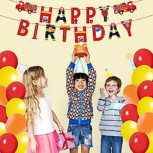 Fire Truck Happy Birthday Banner For Kids Fire Engine Rescue Birthday Party Sign, Fire Truck Birthday Party Supplies For Boys Red