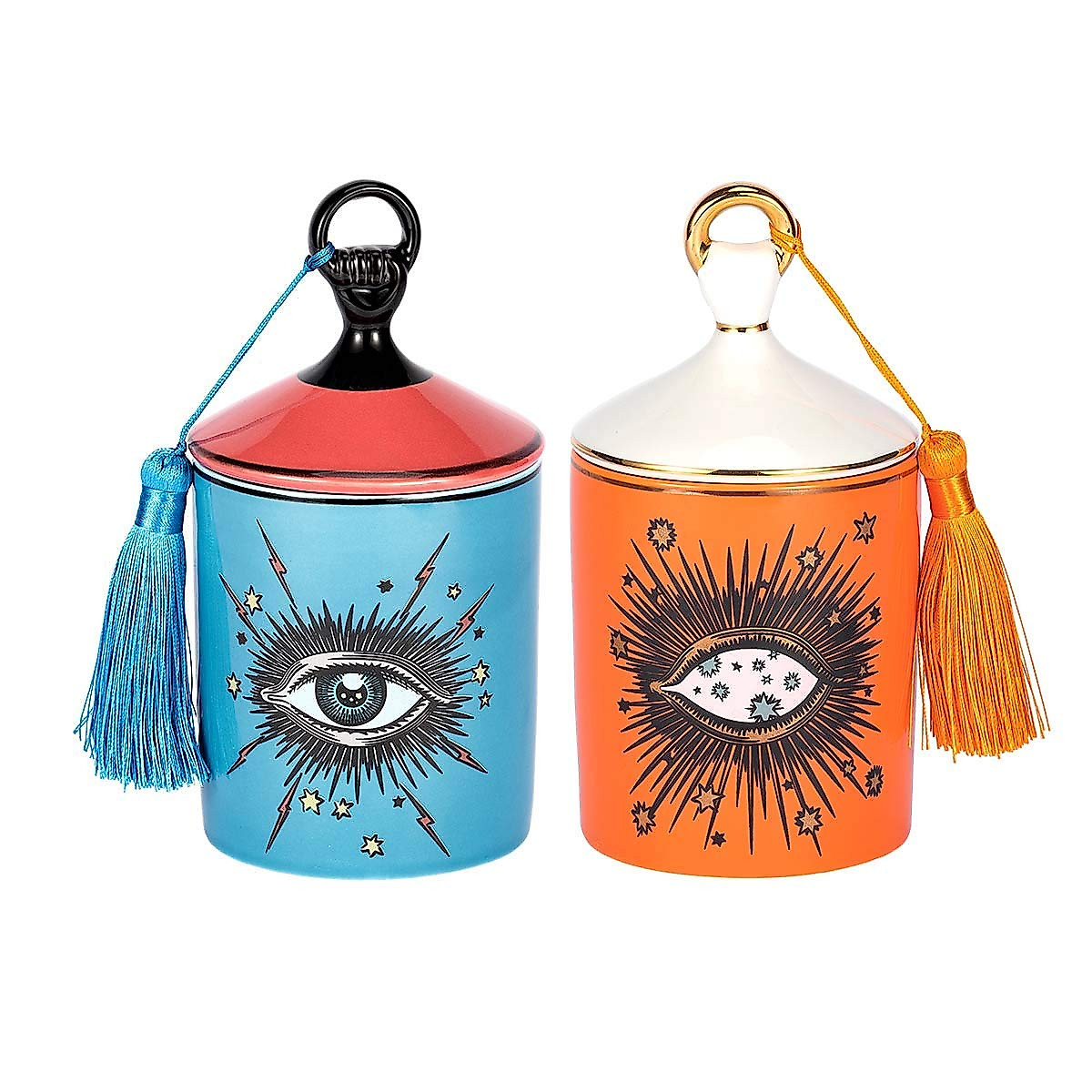 KESHENG Modern Decorative Jar Ceramic Vanity Bathroom Canister Holder Storage Box for Jewelry Cotton Balls,Bath Salts, 2 Pack, Blue/Orange