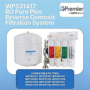Watts Premier WP531417 RO Pure Plus Reverse Osmosis Filtration System with Top-Mount Twist Faucet, Brushed Nickel, Standard