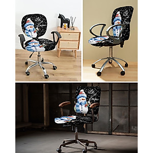 LBDOMOV Christmas Office Chair Cover 2 Piece, Stretch Elastic Computer Desk Rotating Chair Seat Back Covers, Stretchable Chair Slipcover Protectors Cover Black Winter Snowflake Snowman Birds Black