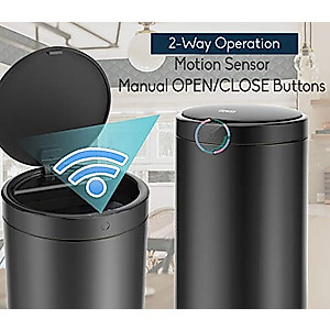 CozyBlock 3.2 Gallon 12L Automatic Trash Can, Stainless Steel Touchless Motion Sensor Bin, Quiet Soft Close Lid, IPX4 Waterproof (Black Stainless Steel)