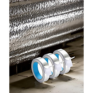 BlueNatHxRPR 1 inch x 65 feet Thickness 4.0 mil/0.1mm Aluminum Foil Tape Aluminum Air Duct Tape Professional Adhesive Aluminum Foil Tape for HVAC Pipe Repairs or More 3 Rolls