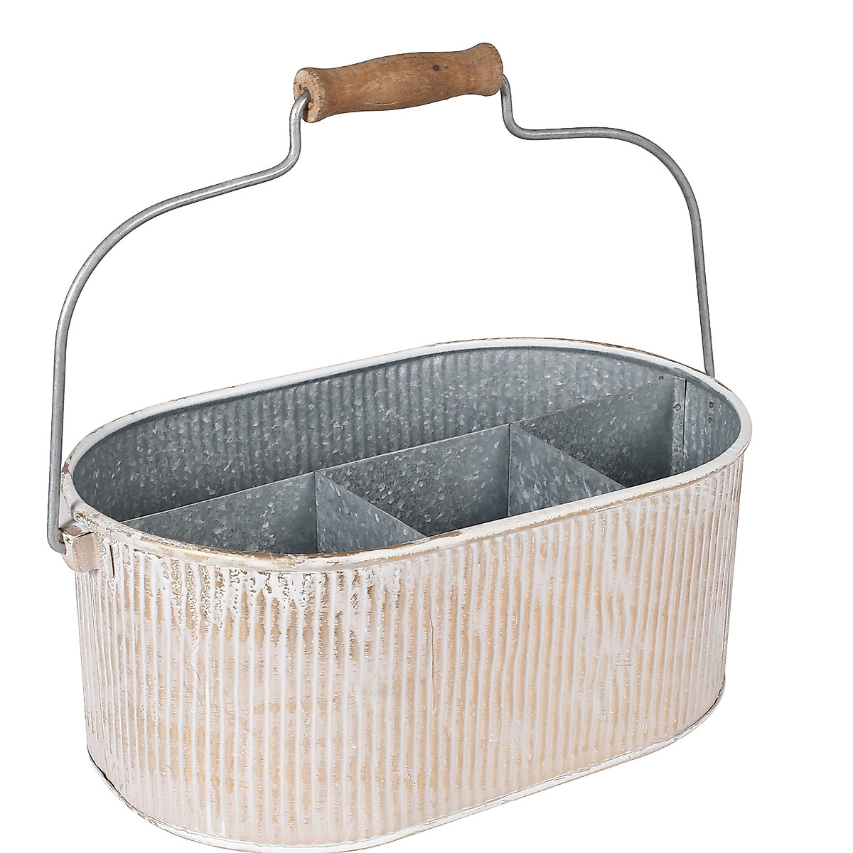 Galvanized Metal Caddy with 4 Compartments, Kitchen Utensil Holder, Metal Caddy, Picnic Caddy, Rustic Farmhouse Galvanized, Multipurpose Storage Bin, Metal Garden Planters- Hammered - Antique Grey