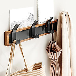 FATASTY Coat Rack Wall Mount-Solid Walnut Wall Coat Rack with 4 Black Aluminum Wall Hooks for Hanging Coats, Backpacks, Bags, Towels. Coat Hooks Wall Mount for Entryway, Bathroom, Bedroom
