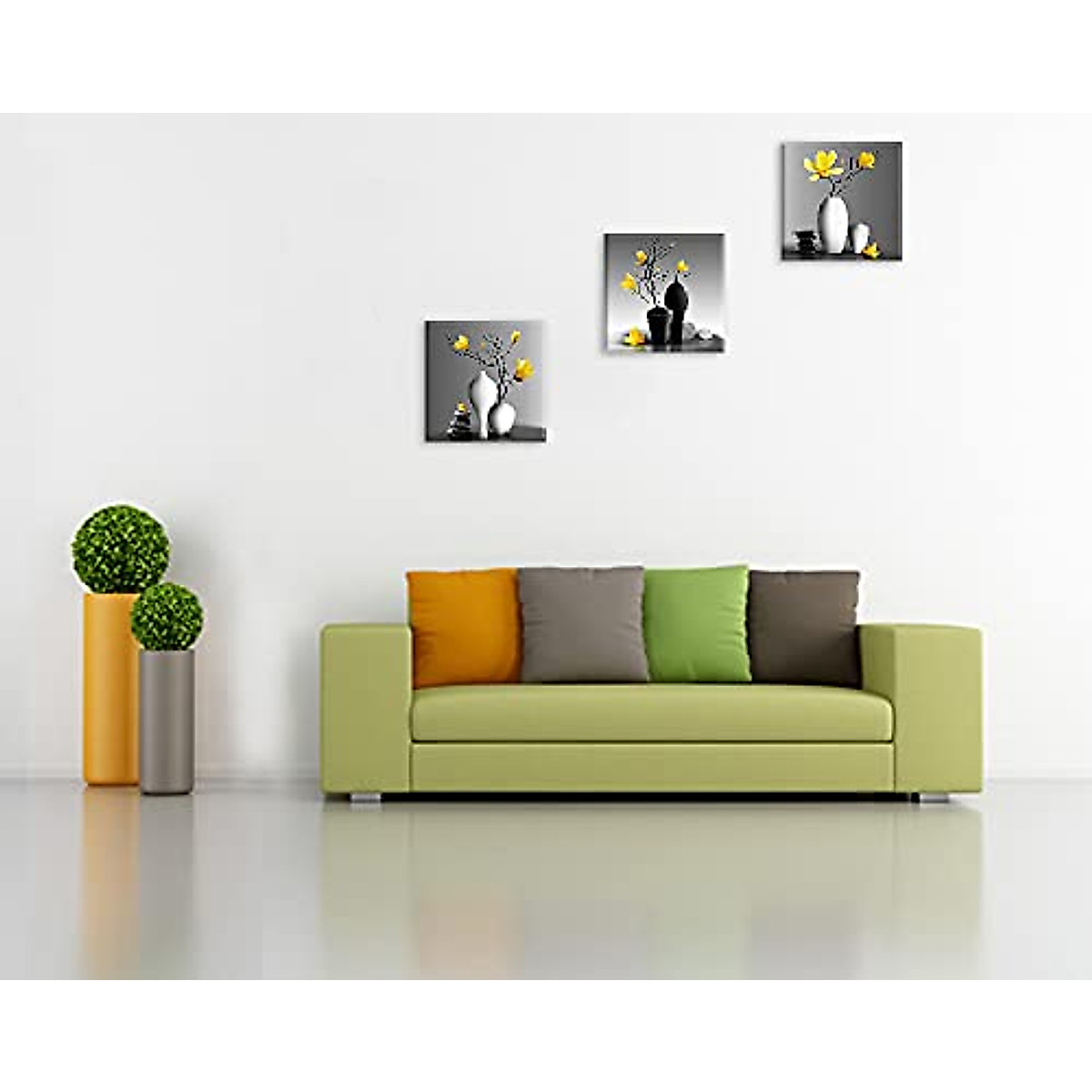 Flower Wall Art for Bathroom Hallway, SZ Elegant Orchid Still Life Canvas Painting Prints, Golden Magnolia in Black and White Vases Picture (Ready to Hang, Waterproof Decor)