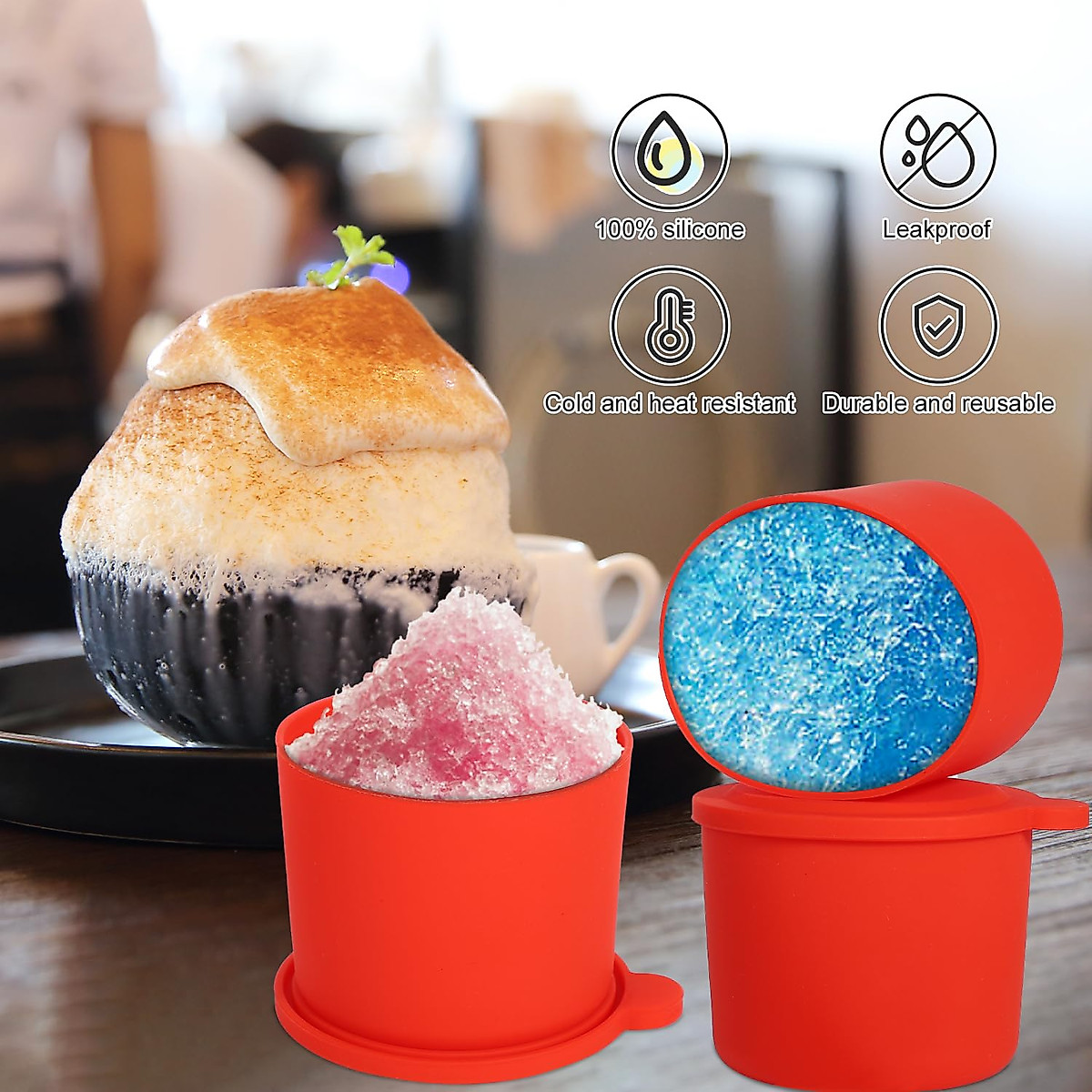 4pcs Ice Mold for Kitchenaid with Lids, Reusable Silicone Ice Making Machine Accessories Compatible with Kitchenaid Ice Shaver (Red)