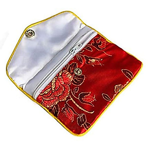 HAN SHENG 20 Pcs Embroidered Silk Jewelry Pouch Brocade Coin Purse Zipper Jewelry Pouch Gift Bags