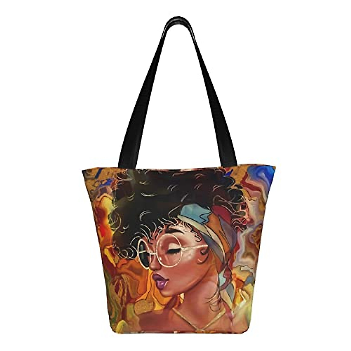 African American Woman Tote Bag Large Handbag Shoulder Bag for Girl Adults Work School Shopping with Zipper