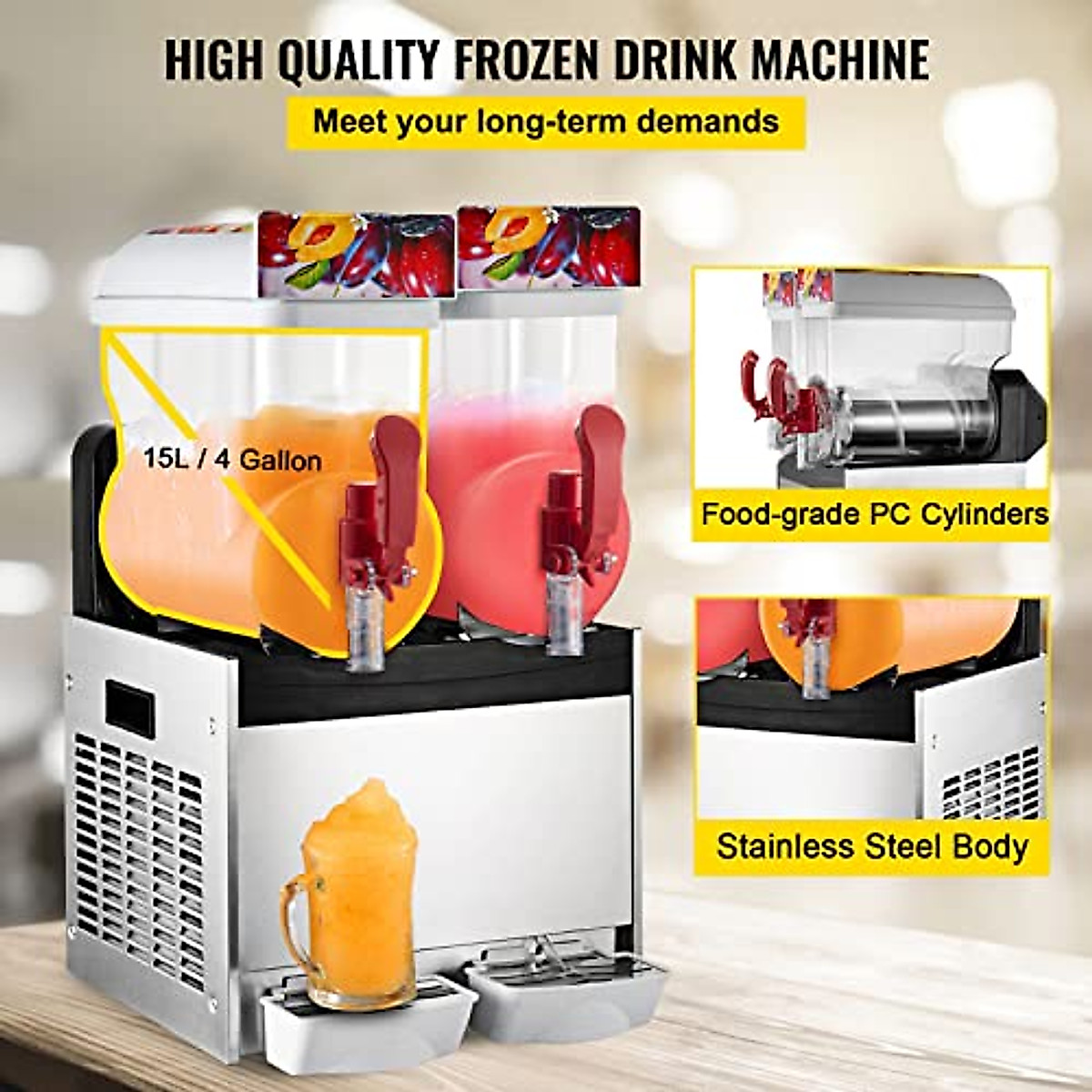 VBENLEM 110V Commercial Slushy Machine 30L Double Tank 700W Stainless Steel Margarita Frozen Drink With Powerful Compressor Efficient Cooling Perfect for Supermarkets Cafes Restaurants Bars