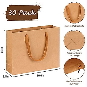 Moretoes 30Pcs Kraft Paper Bags Brown Gift Bags 10.6x3.1x8.3 with Handles Small Kraft Paper Bags Brown Paper Bags with Cloth Handles, Shopping Bags, Merchandise Bags, Party Bags, Wedding Party Bags