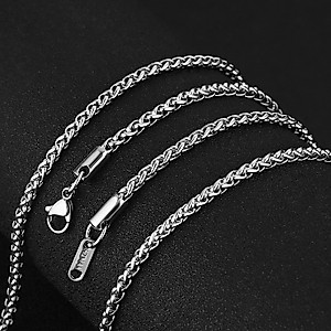HZMAN 3.0mm Stainless Steel Wheat Silver Chain Necklaces for Men & Women 16" -30"