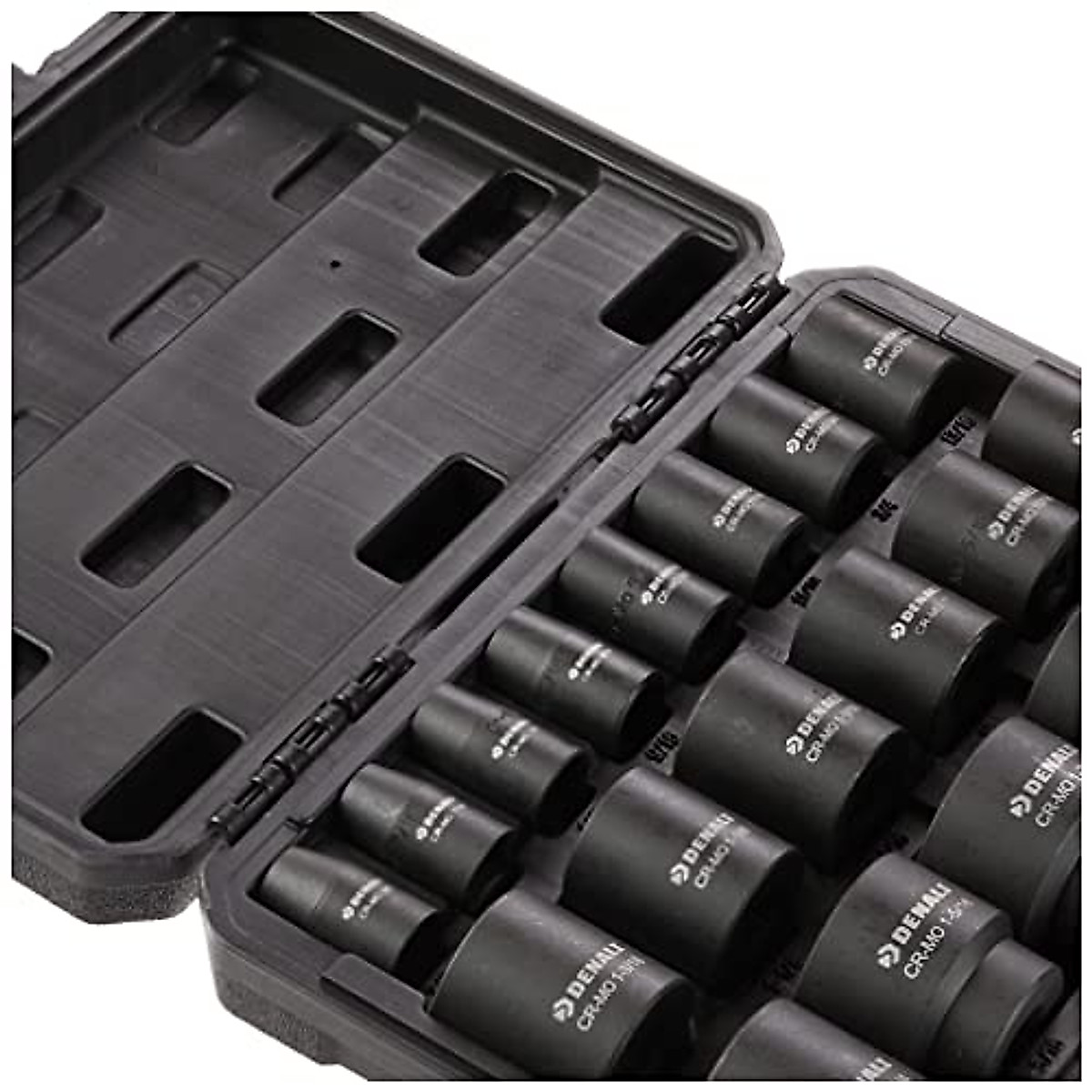 Amazon Brand - Denali 19-Piece 1/2-Inch Drive 6 Point Shallow Impact Socket Set, SAE Size With Carrying Case, 10.2" x 8.5" x 2.4"