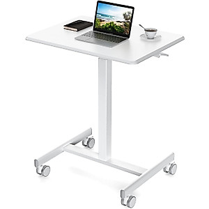Sweetcrispy Small Mobile Rolling Standing Desk - Overbed Table, Teacher Podium with Wheels, Adjustable Work Table, Rolling Desk Laptop Computer Cart for Home, Office, Classroom