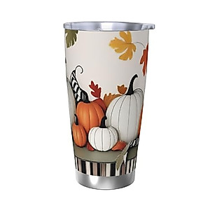 jshmgchw 3d Fall Gnome 20oz Tumbler, Car Cup With Lid And Straw, Spill-Proof, Stainless Steel Double Wall Vacuum Insulated Reusable Coffee Travel Mug, For Cold Drinks, Hot Beverage