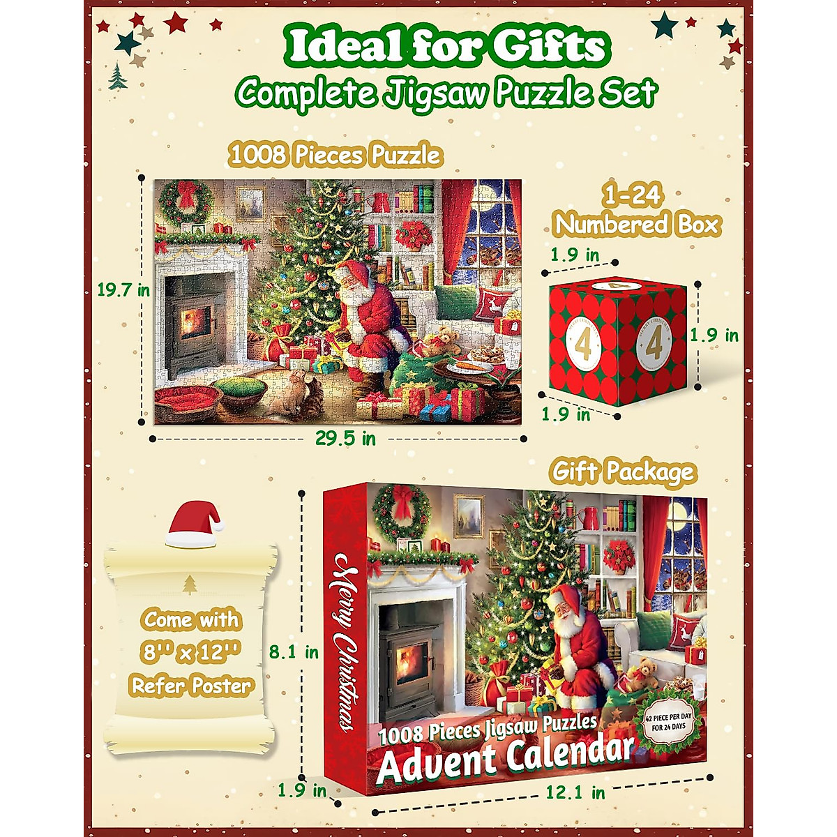 Advent Calendar 2023, Christmas Scene Jigsaw Puzzles 24 Days Countdown Calendars for Kids, Boys, Girls, Teens, Over 1000 Pieces Puzzle Advent Calendar 2023 Adult, Parents, Xmas Gift for 5-7, 8-12 (M7)
