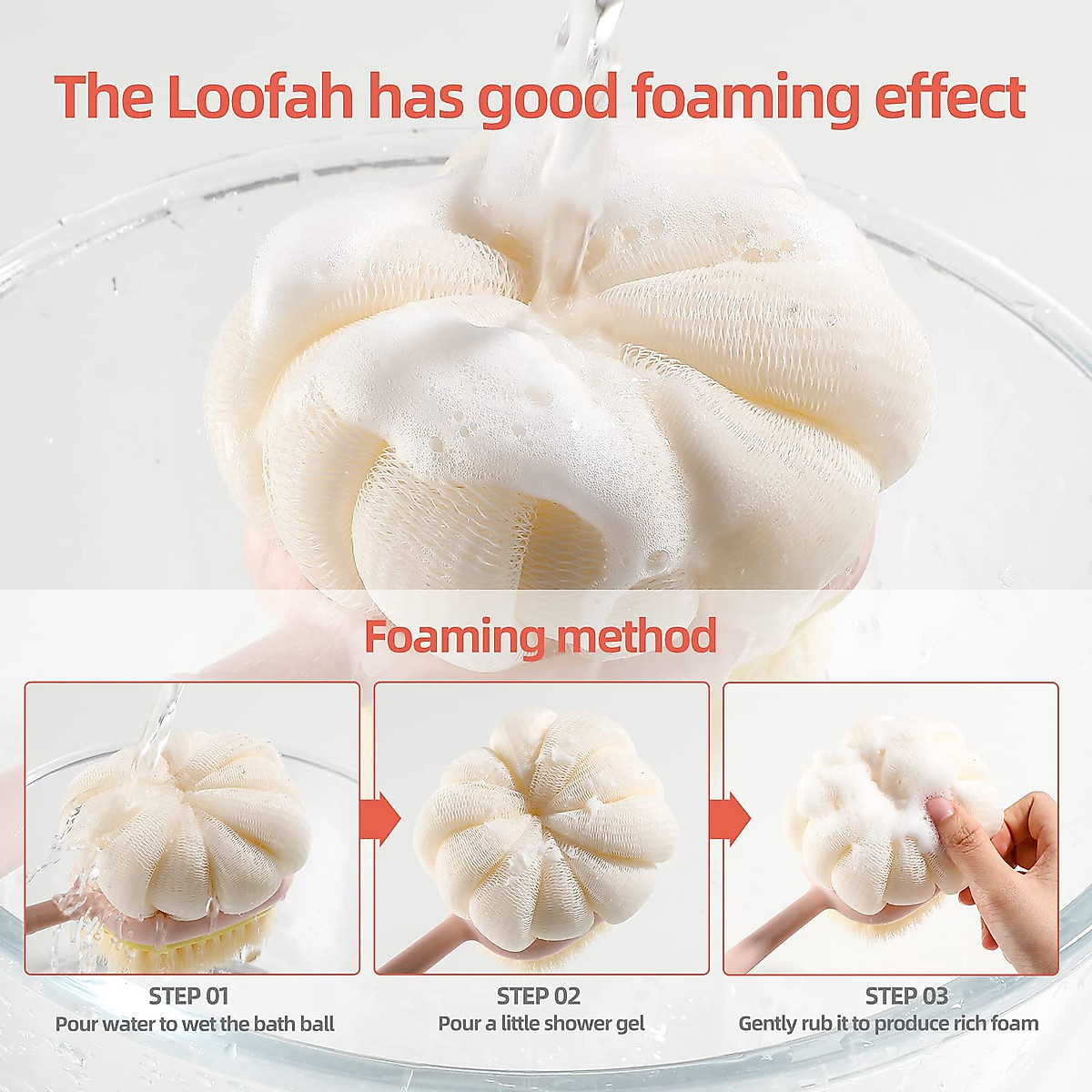 Yiesoum Body Shower Brush with Bristles and Loofah,Back Scrubber Bath Mesh Sponge with Long Handle for Skin Exfoliating Bath, Massage Bristles Suitable for Wet or Dry, Men and Women (Pink & Green)