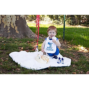 Fantasy Kids Designs First Birthday Boy Bib Smash Bib for Baby Boy Personalized with Custom Name (White Bib/Royal Blue)