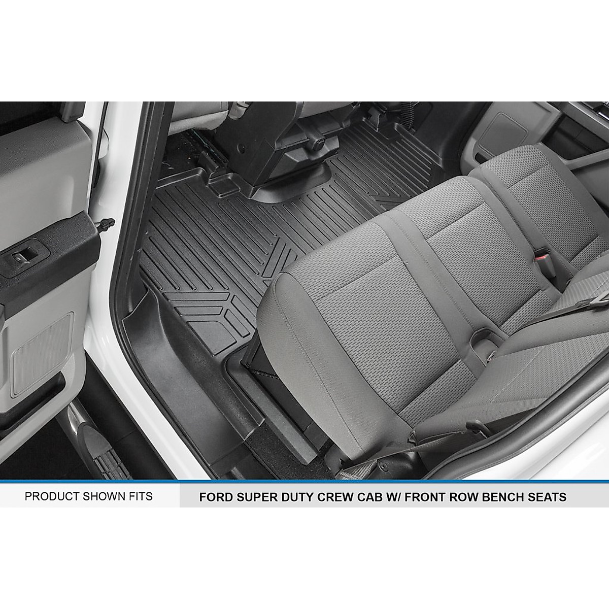 MAXLINER Custom Floor Mats 2 Row Liner Set Black Compatible with 2017-2022 Ford F-250/F-350 Super Duty Crew Cab with 1st Row Bench Seat