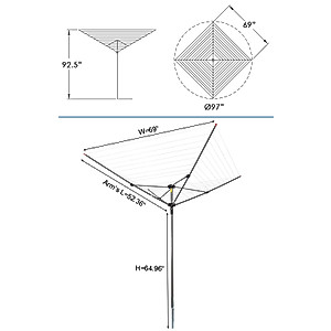 STORAGE MANIAC Outdoor Umbrella Drying Rack, 12 Lines with 164 Feet Drying Space, Steel Frame & Adjustable Height, 4-arm Umbrella Clothesline for Laundry, Collapsible Clothes Drying Rack for Backyard