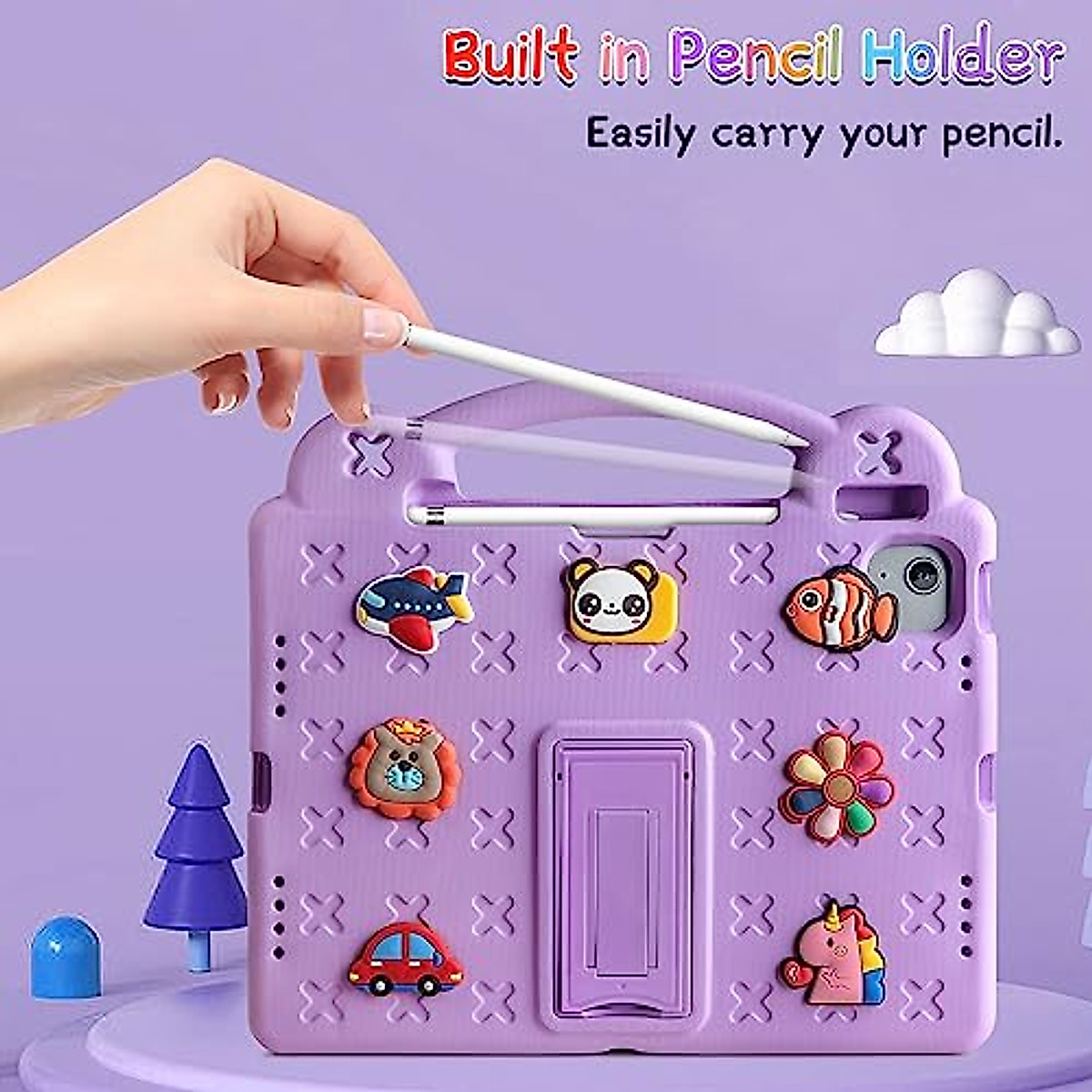 for iPad Air 5th/4th Generation Case,iPad 10th Generation Case 10.9'', iPad Pro 11 Inch Case 2022 2021 2020 with Straps Stand Handle Pencil Holder DIY Accessories,EVA Shockproof Cover for Kids-Purple