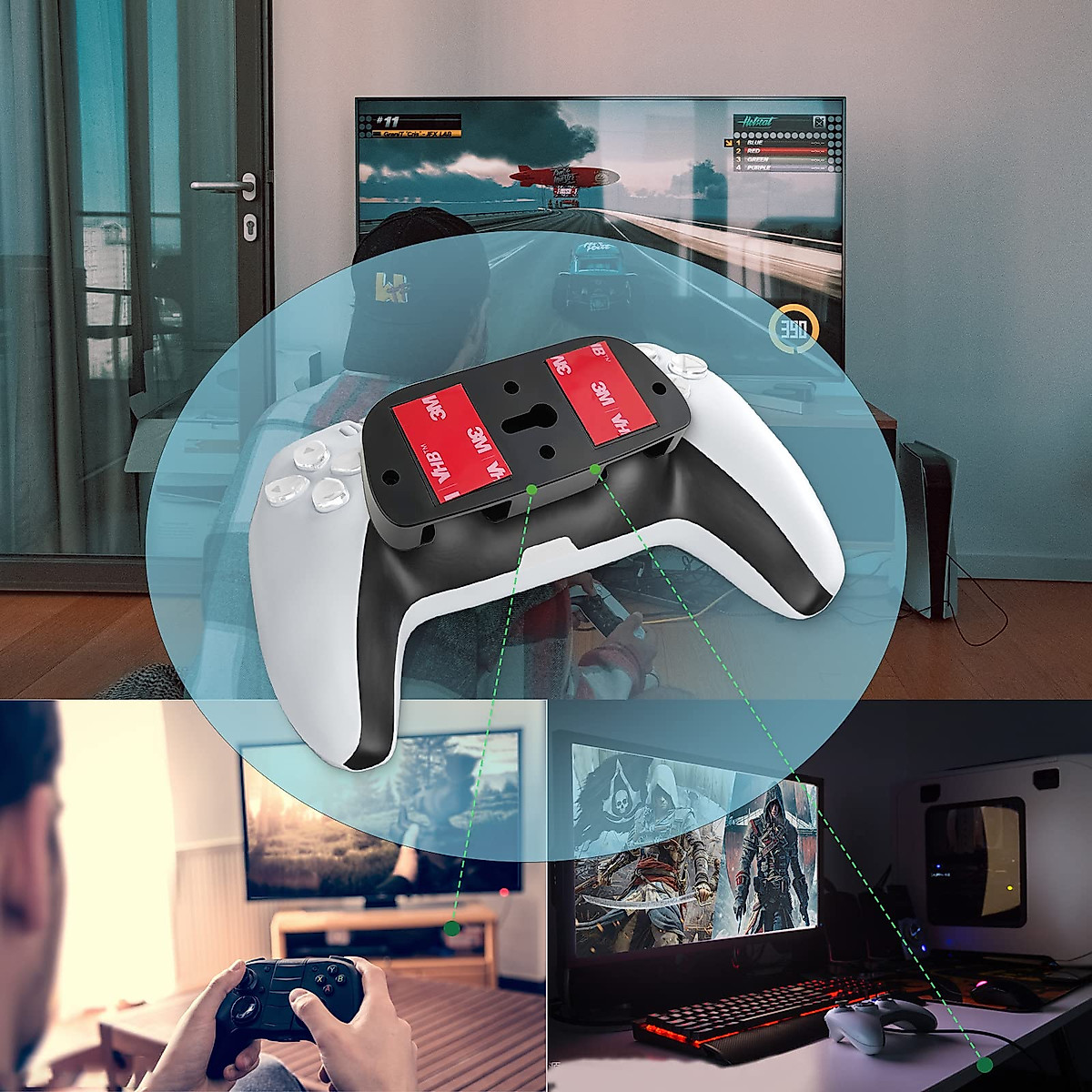 RUKUHOT 2 Pcs Controller Desk Mount Fit for PlayStation 5/PlayStation 4 Controller, PS5 Controller Holder Storage Rack, No Drilling Stick Under Desk Stand Hanger for PS4 Gaming Controllers