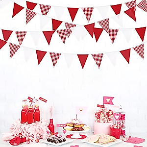 32Ft Red Party Decorations Red Plaid Checkered White Triangle Flag Gingham Pennant Bunting Fabric Garland for Christmas Wedding Birthday Carnival Picnic X-mas Outdoor Home Party Festivals Decoration