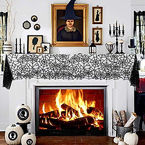 OurWarm 80 x 20 Inch Halloween Table Runner, Black Spider Web Tablecloth Polyester Lace Table Runner for Halloween Dinner Table Decorations