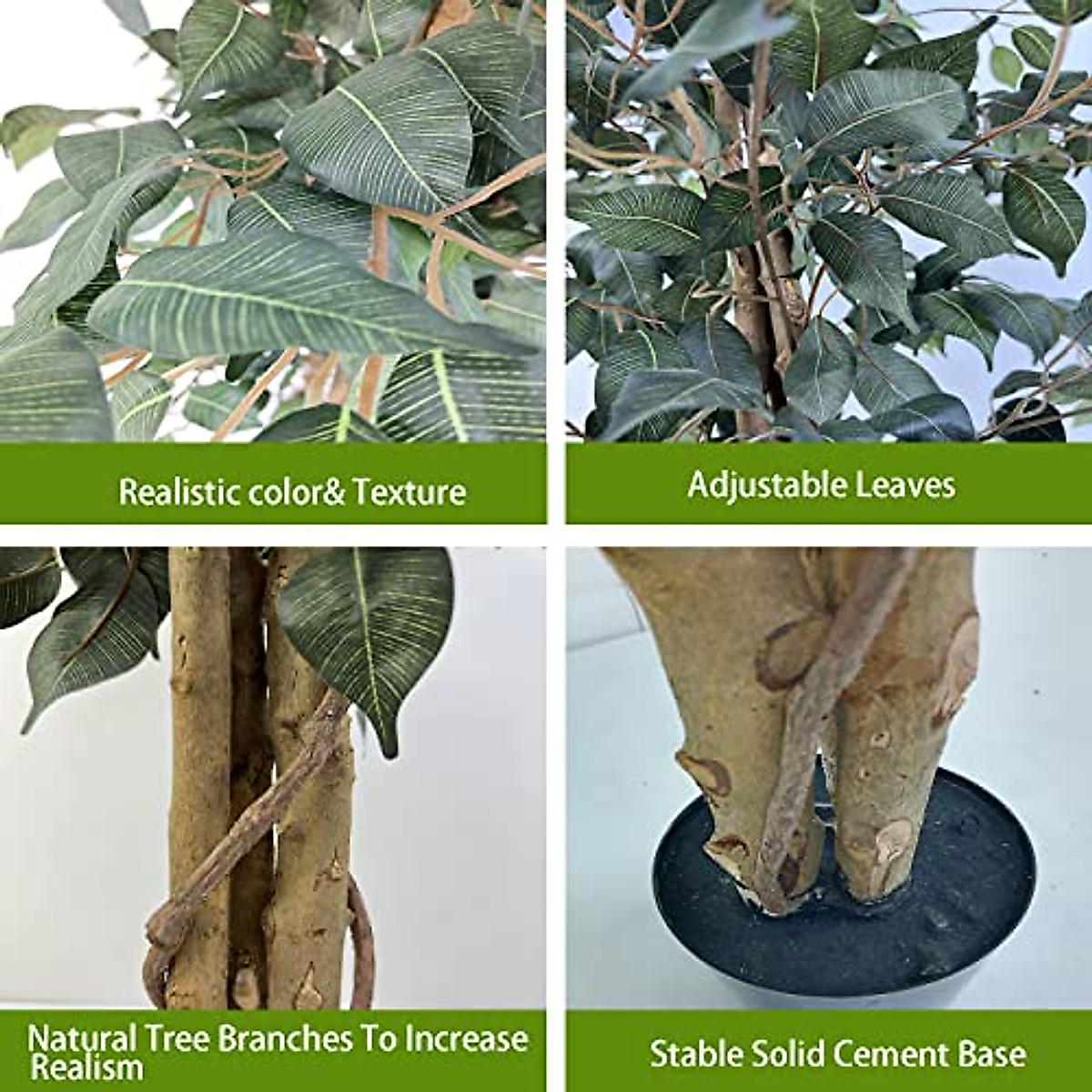 VIGGDA Artificial Ficus Trees 4ft（2pack） with Silk Leaves and Natural Trunk, Faux Ficus Tree with Sturdy Plastic Nursery Pot, Fake Ficus Tree for Office Home Farmhouse for Indoor Outdoor Decor
