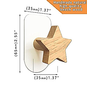 Yisiziyo Beech Wood Coat Hooks 4 Pieces Kids Room Decor Sticky Hooks Strong No Marking Glue No Drilling Required