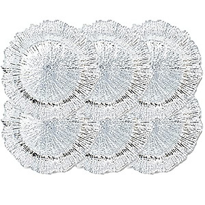 Plastic Reef Charger Plates Glossy Finish - Set of 6 - Thick and Reusable - Silver