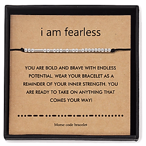 OBSUN Morse Code Bracelet Funny Gift for Women with Meaning Card Gift Card for Best Friend Couple Mom Family (I am fearless)