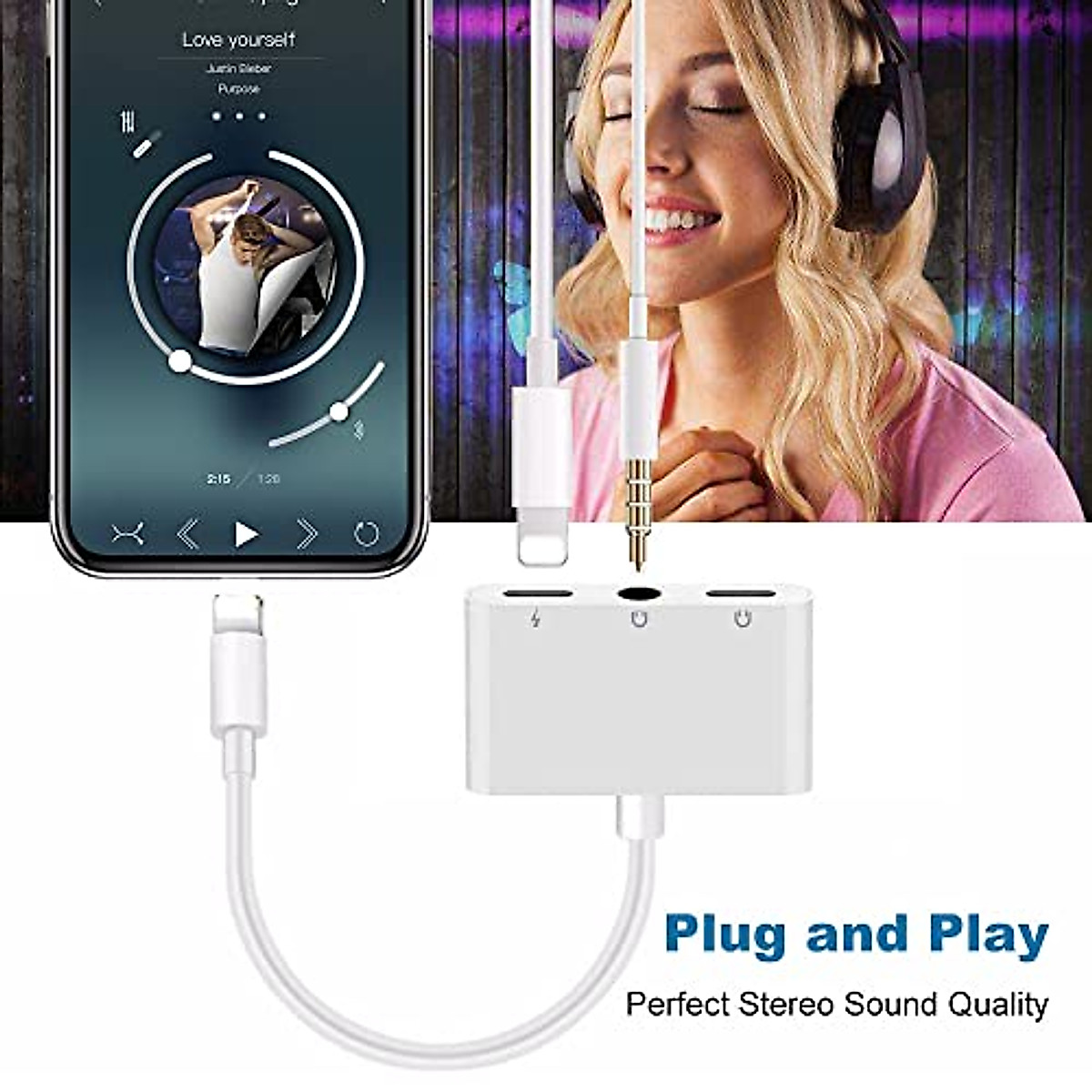3 in 1 Lightning to 3.5mm Jack Headphone Adapter Earphone Jack Audio and Charging Adapter Headphone Splitter Compatible for iPhone 13 12 11 SE XS XR X 8 7 and iPad